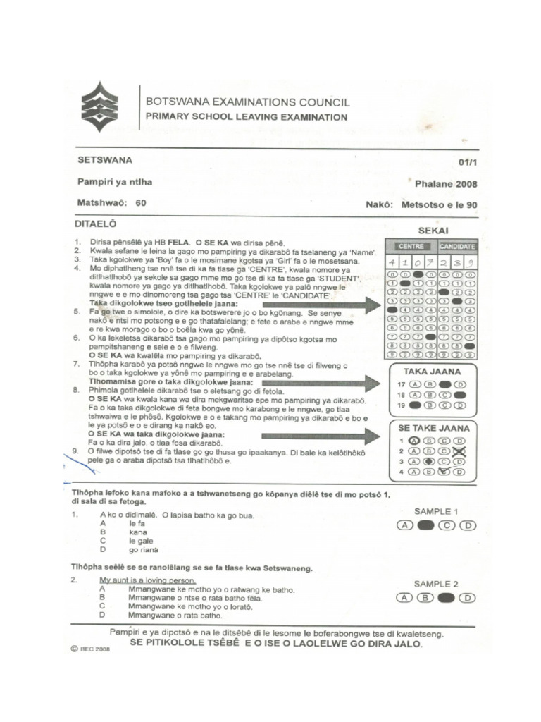 Setswana Psle 2008-4 | PDF