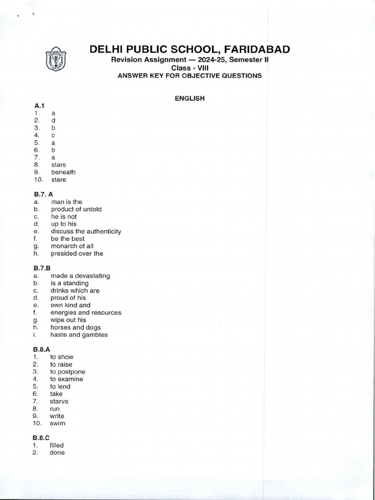 20250305032551revision Assignment and MTP Key English Class-Viii | PDF