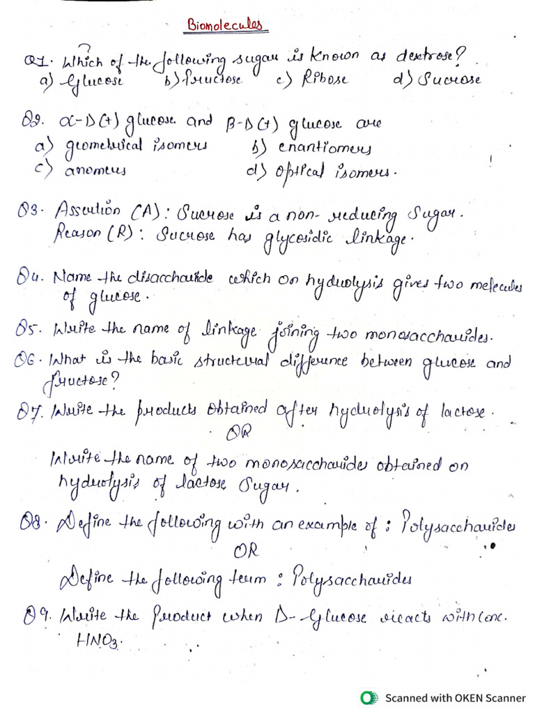 biomolecules chemistry board pyq | PDF