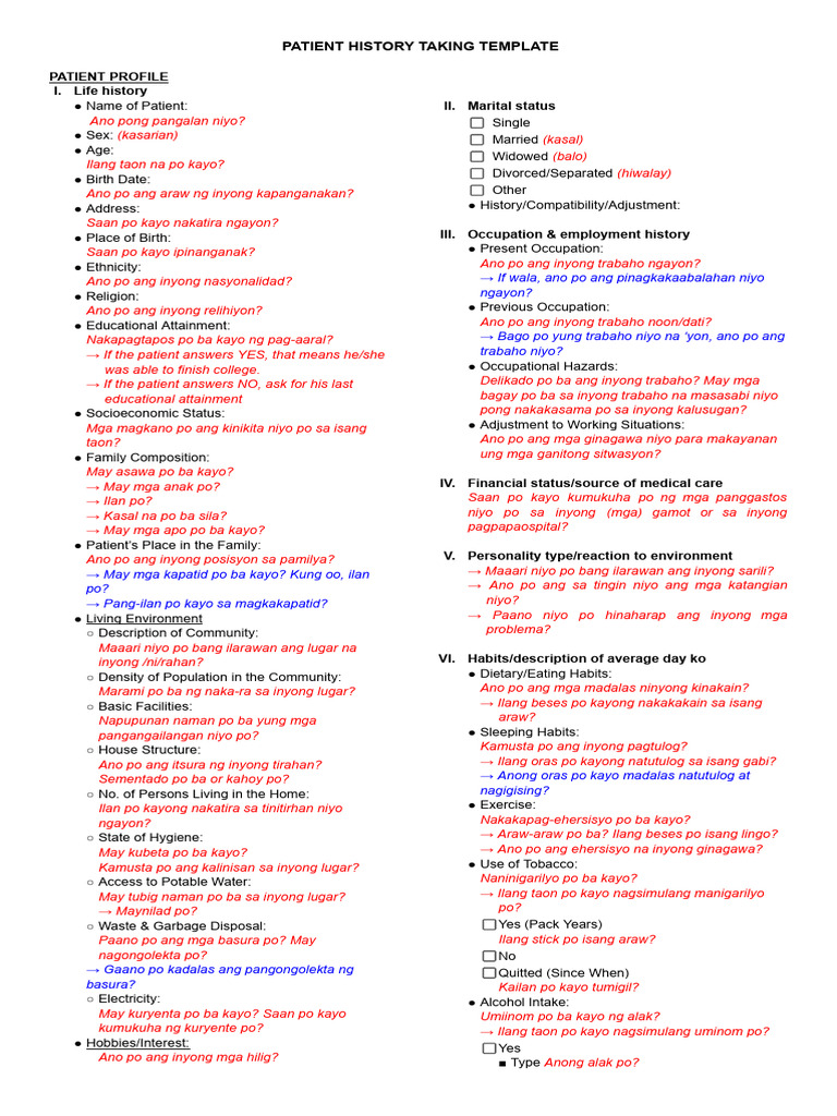 Updated Patient History Taking Template | PDF