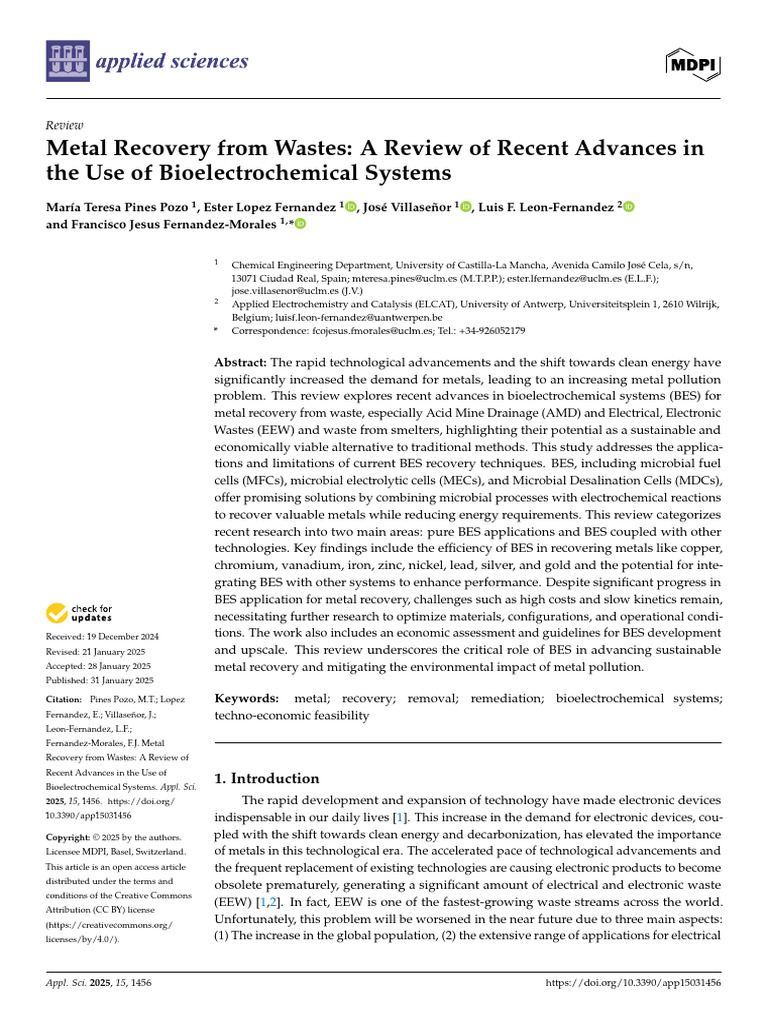 Metal Recovery from Wastes: A Review of Recent Advances in the Use of ...