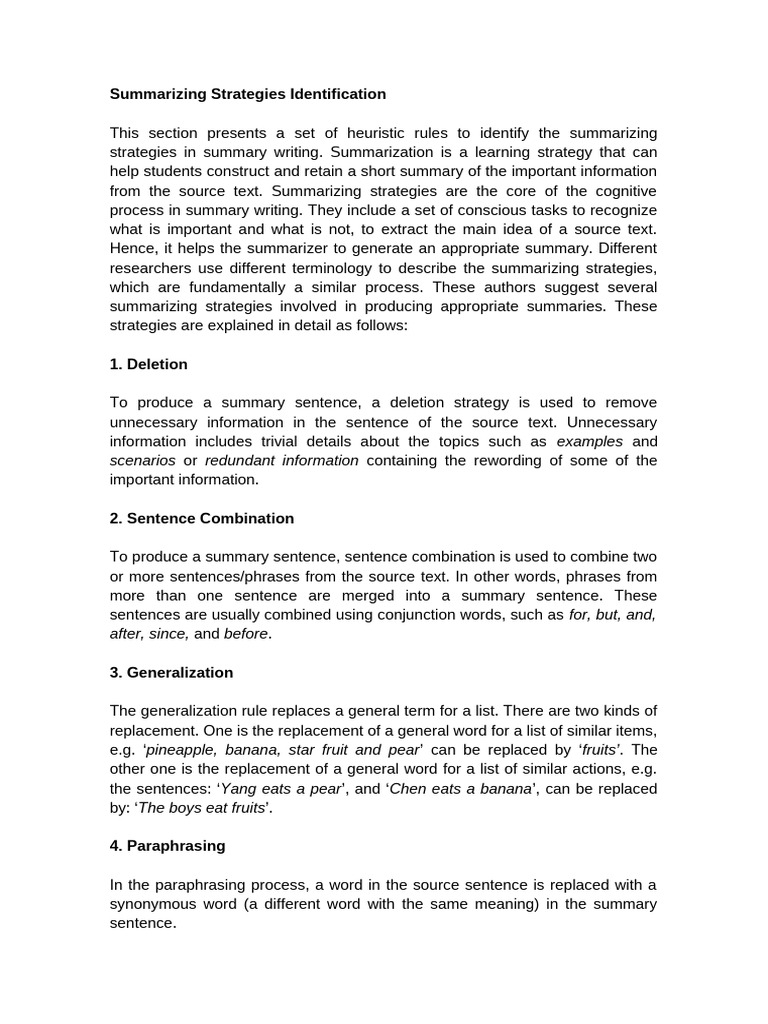 Summarizing | PDF | Word | Information