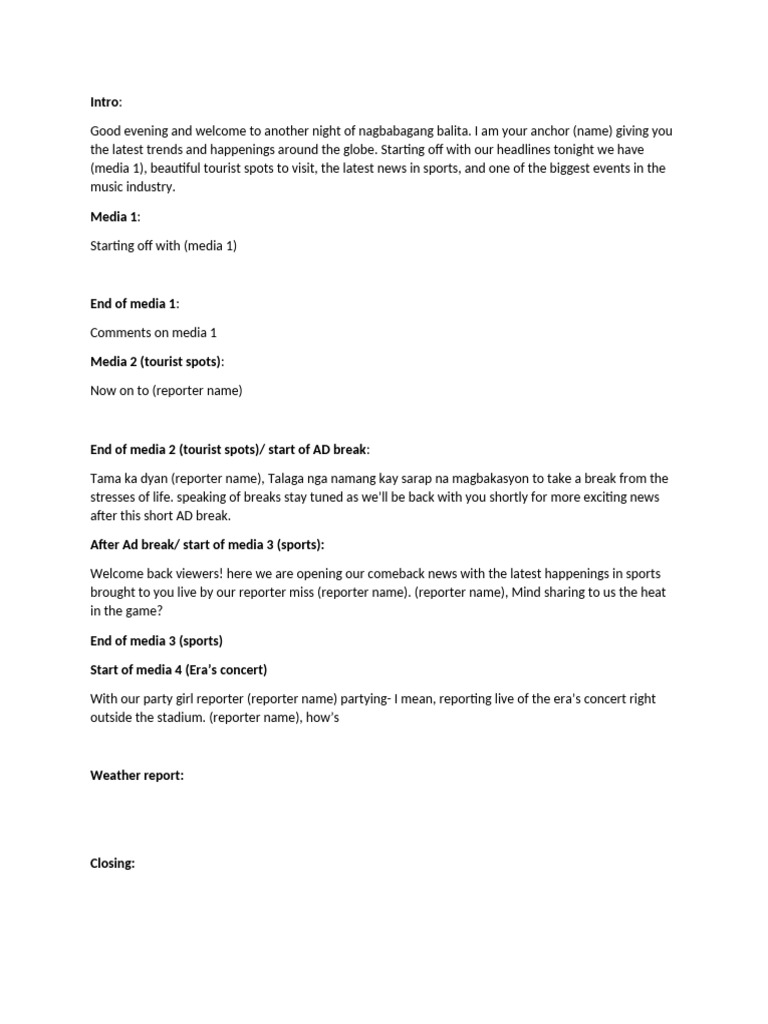 News Anchor Introduction Script | PDF