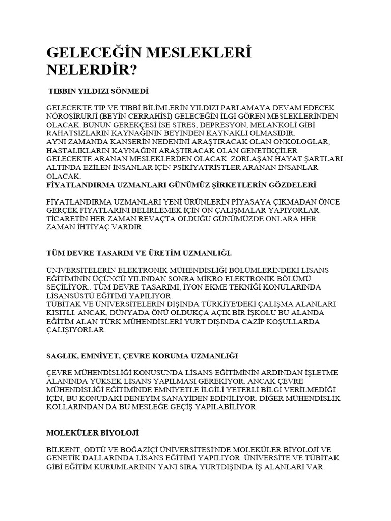 Populer Meslekler | PDF