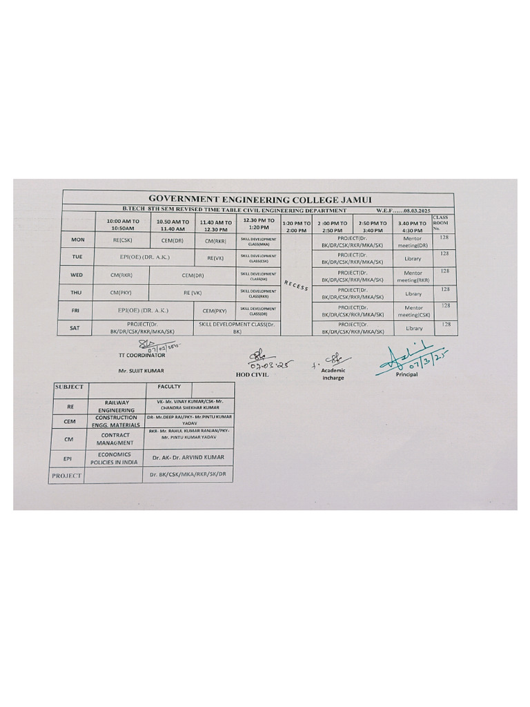 Revised 8th Sem Time Table | PDF