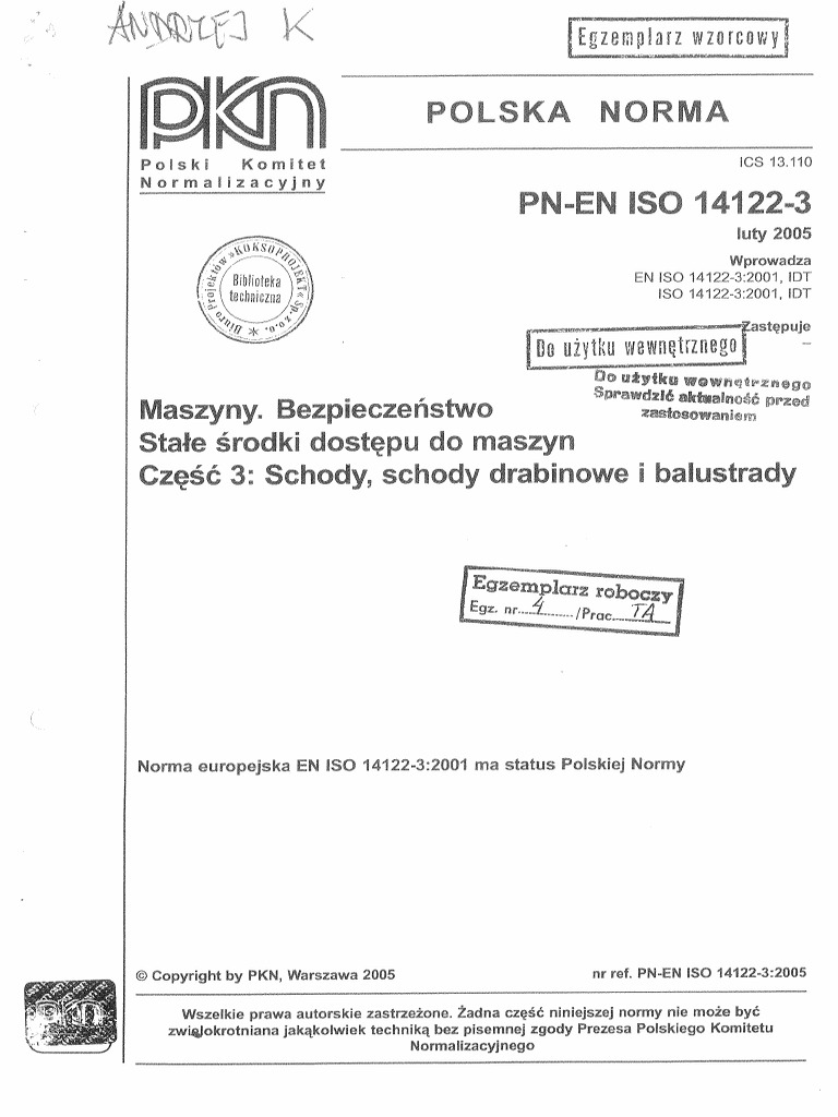 PN EN ISO 14122-3 Schody Drabiny Balustrady | PDF