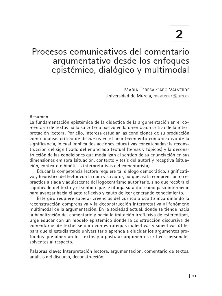Valverde, María Teresa - Procesos Comunicativos Del Comentario Argumentativo | PDF | Plan de ...