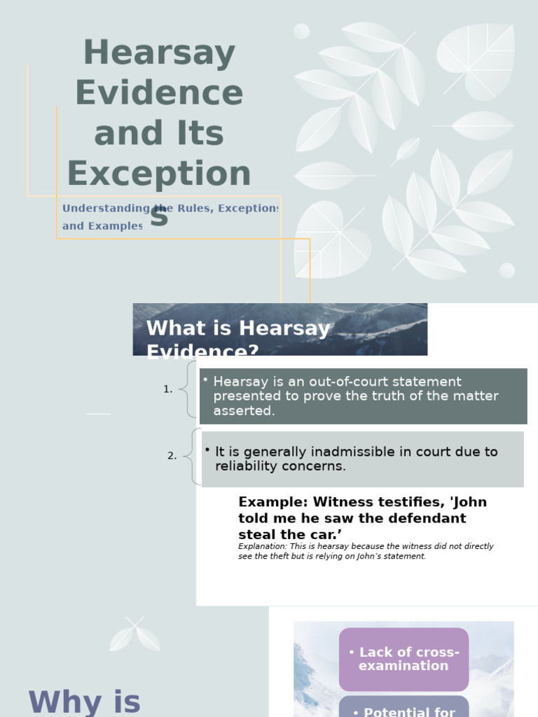 RUNNEL Hearsay Evidence and Its Exceptions | PDF | Hearsay | Witness