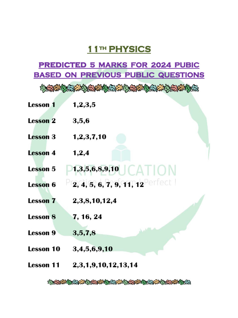 11th Physics EM Expected 5 Mark Quesitons English Medium PDF Download | PDF