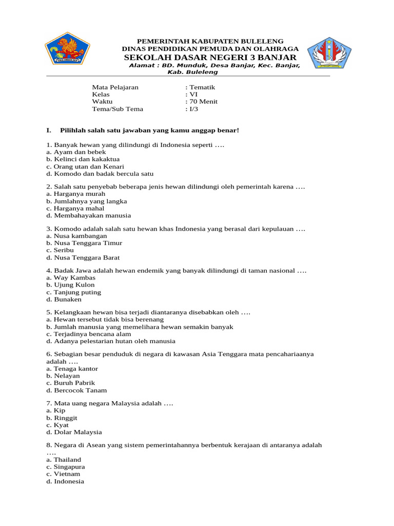 Soal Tema 1 Sub Tema 3 | PDF