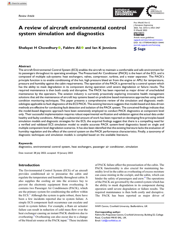 Chowdhury Et Al 2023 A Review of Aircraft Environmental Control System ...