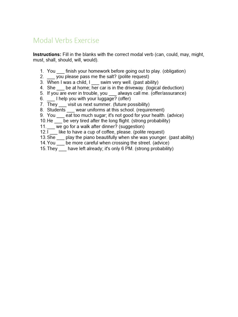 Modal Verbs Exercise | PDF