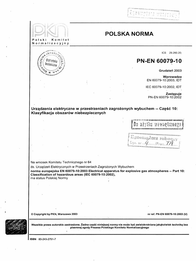 PN - EN - 60079-10 - Klasyfikacja Obszarow Niebezpiecznych | PDF