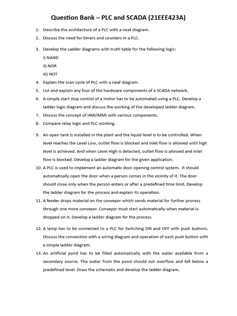 Question Bank - PLC&SCADA - 21EEE423A | PDF | Programmable Logic Controller | Scada