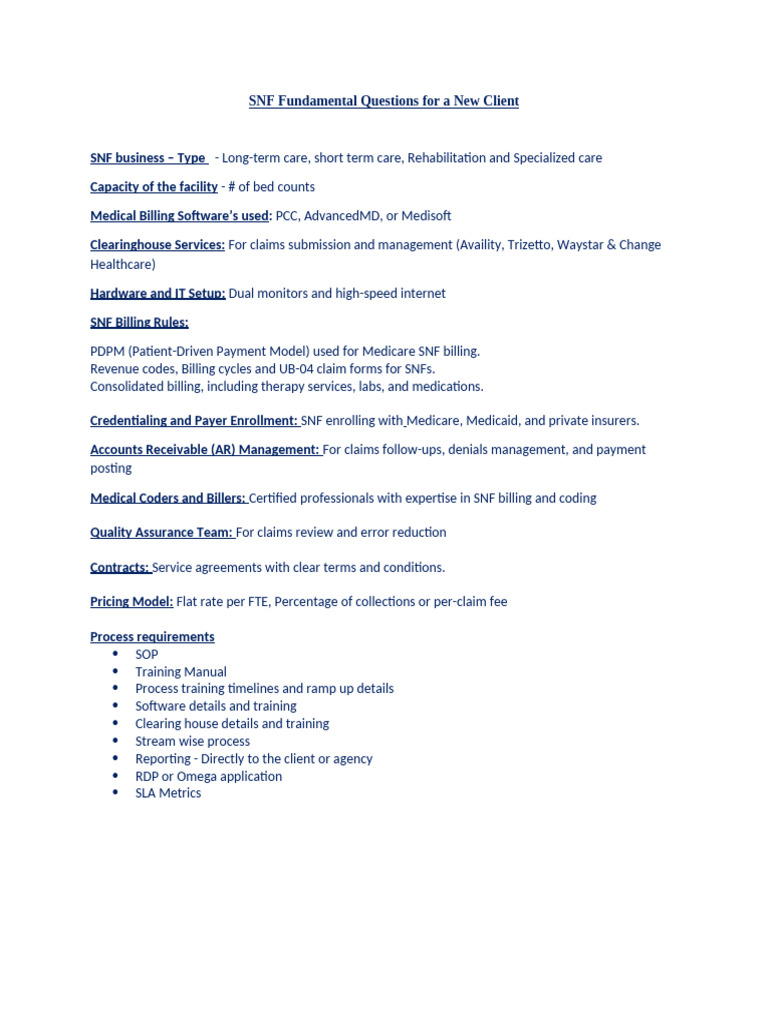 SNF Client Onboarding and Billing Guide | PDF