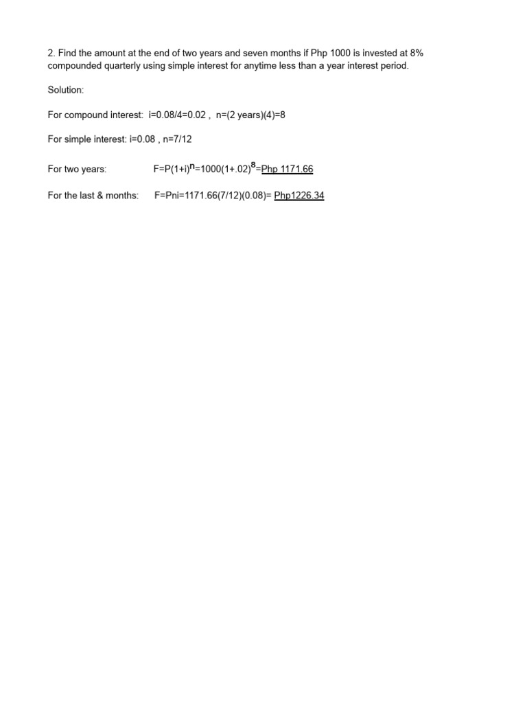 3 1a Compound and Simple Interest Prob 2 | PDF