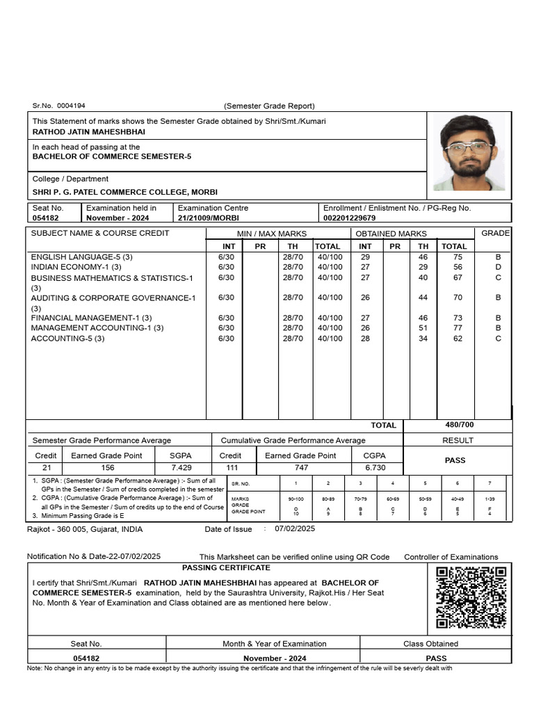 Marksheet (1) | PDF | Academia | Educational Stages