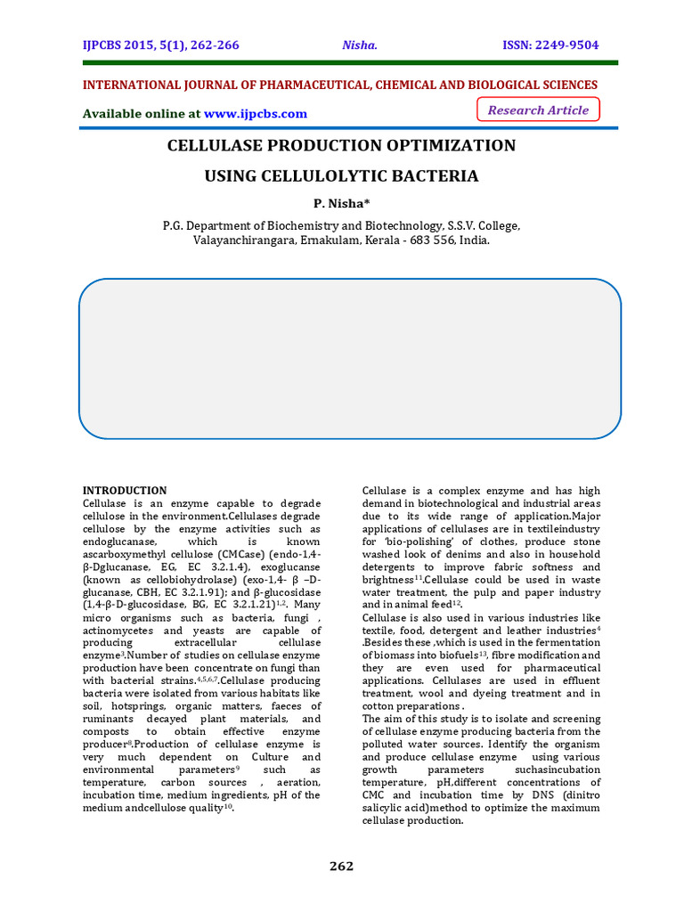 Cellulase Production Optimization Using Cellulolytic Bacteria | PDF