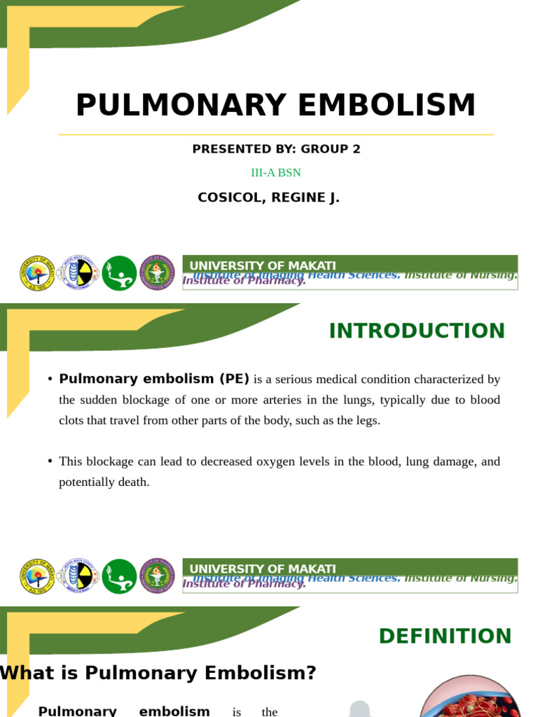 PULMONARY EMBOLISM | PDF | Thrombosis | Breathing