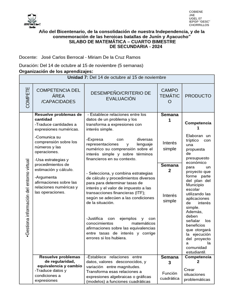 4to-Bim-Silabo U7 - MATE 3ro | PDF | Función (Matemáticas)