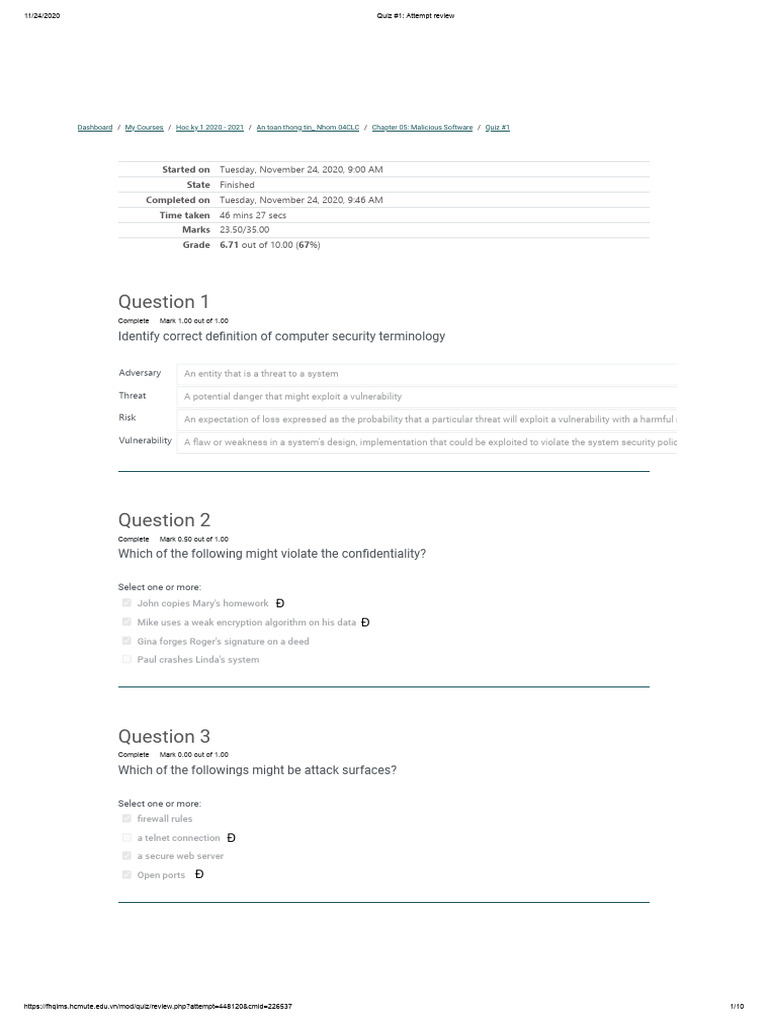 Vip 2 Quiz-1 - Attempt-Review | PDF | Password | Pointer (Computer Programming)