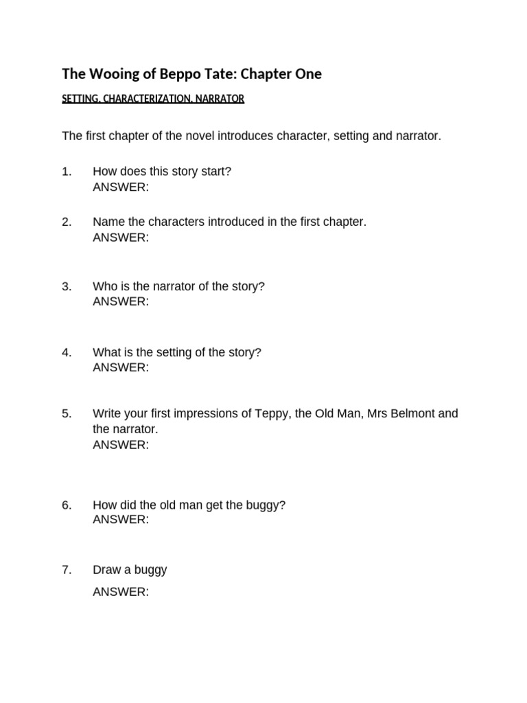 Megan Fenty - The Wooing of Beppo Tate Chapter One Exercise | PDF