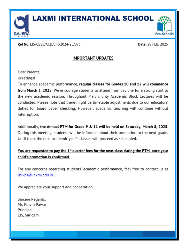 Circular For Opening & PTM-1 | PDF