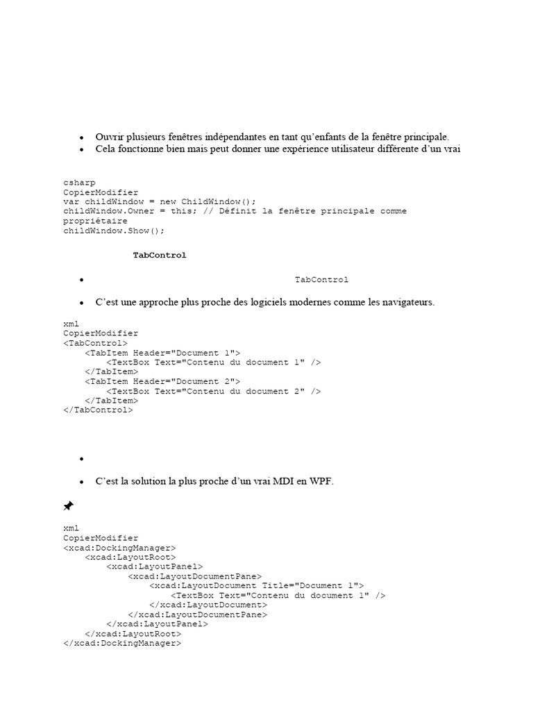 Approches MDI en WPF | PDF