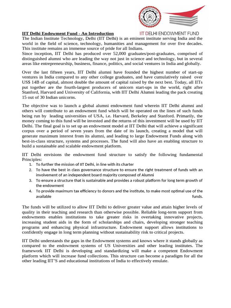 IITD Endowment Fund Brief Intro | PDF | Startup Company | Small Business & Entrepreneurs