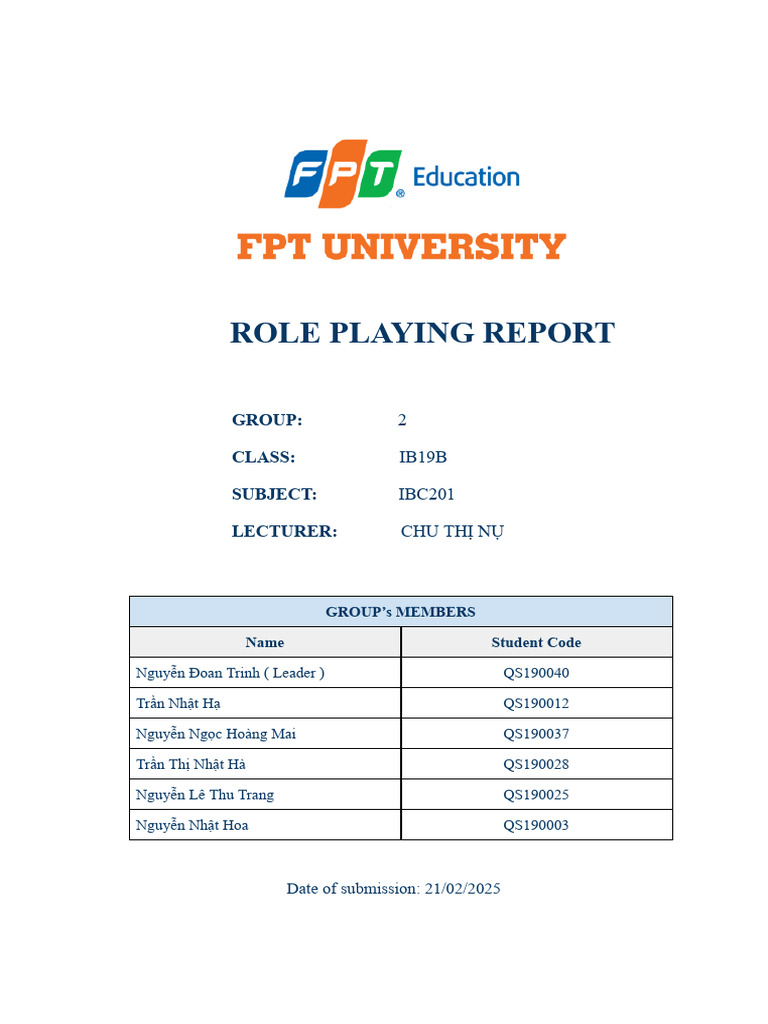 Ib19b Group 2 Ibc201 Role Playing Report | PDF
