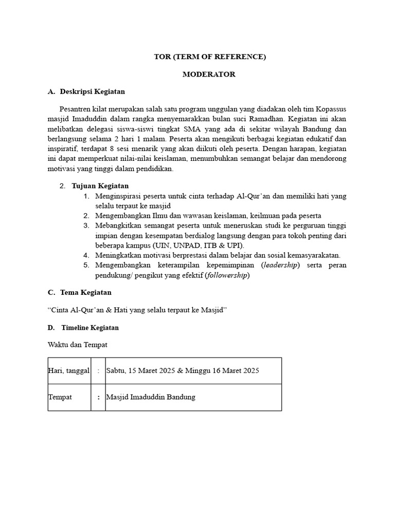 Tor (Term of Reference) Moderator | PDF