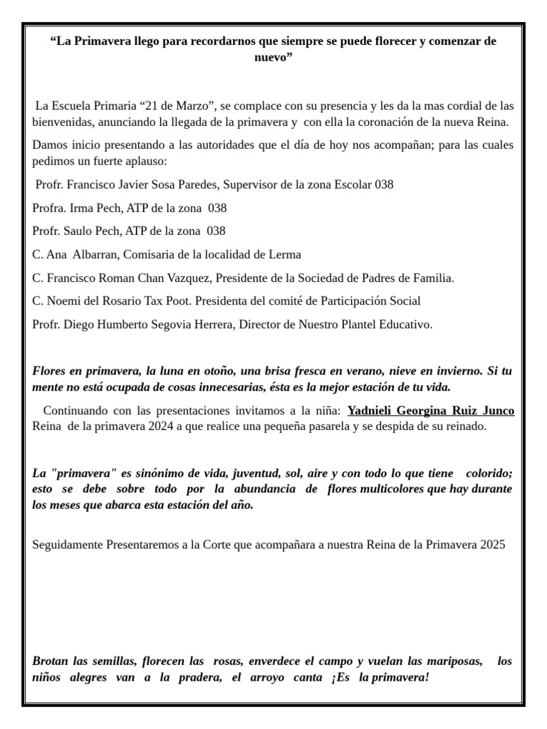 Programa Primavera | PDF | Temporada de primavera) | Fenómenos de la tierra