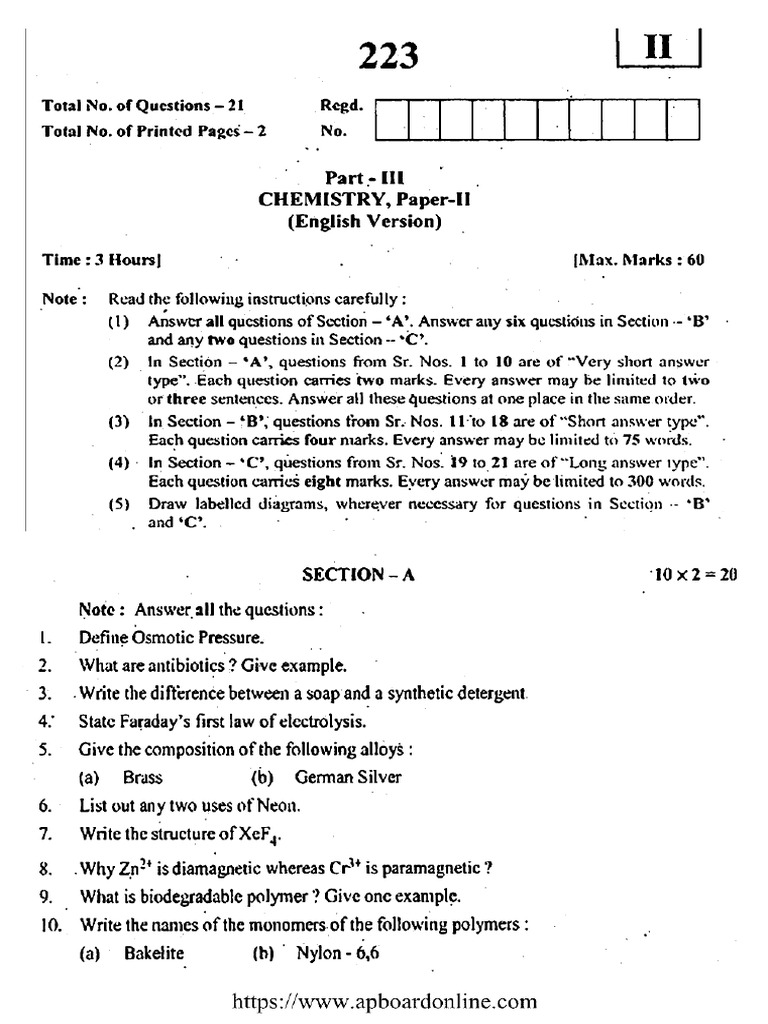 AP Inter 2 Year Chemistry English Version p2 223 2018 | PDF