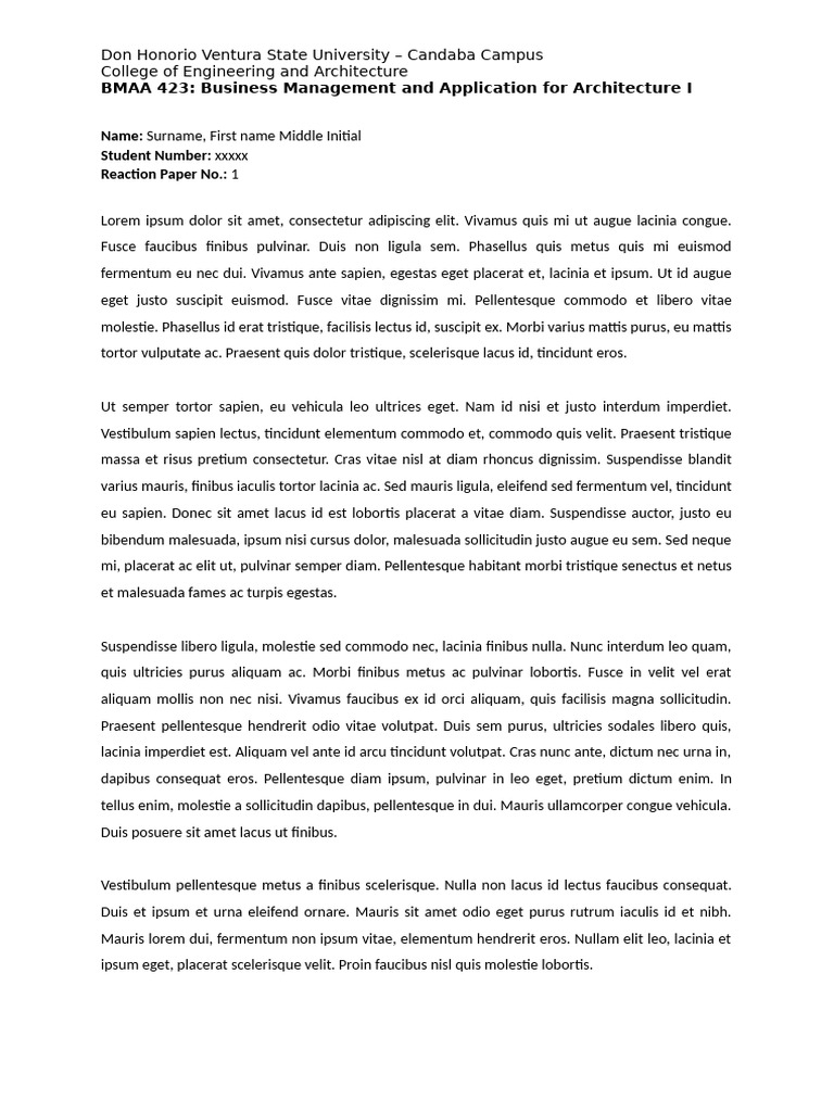 BMAA 423 Reaction Paper Template | PDF