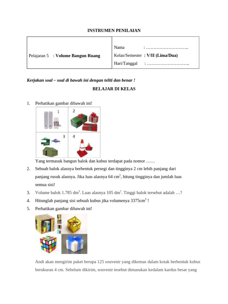 Instrumen Penilaian Volume Bangun Ruang-1 | PDF
