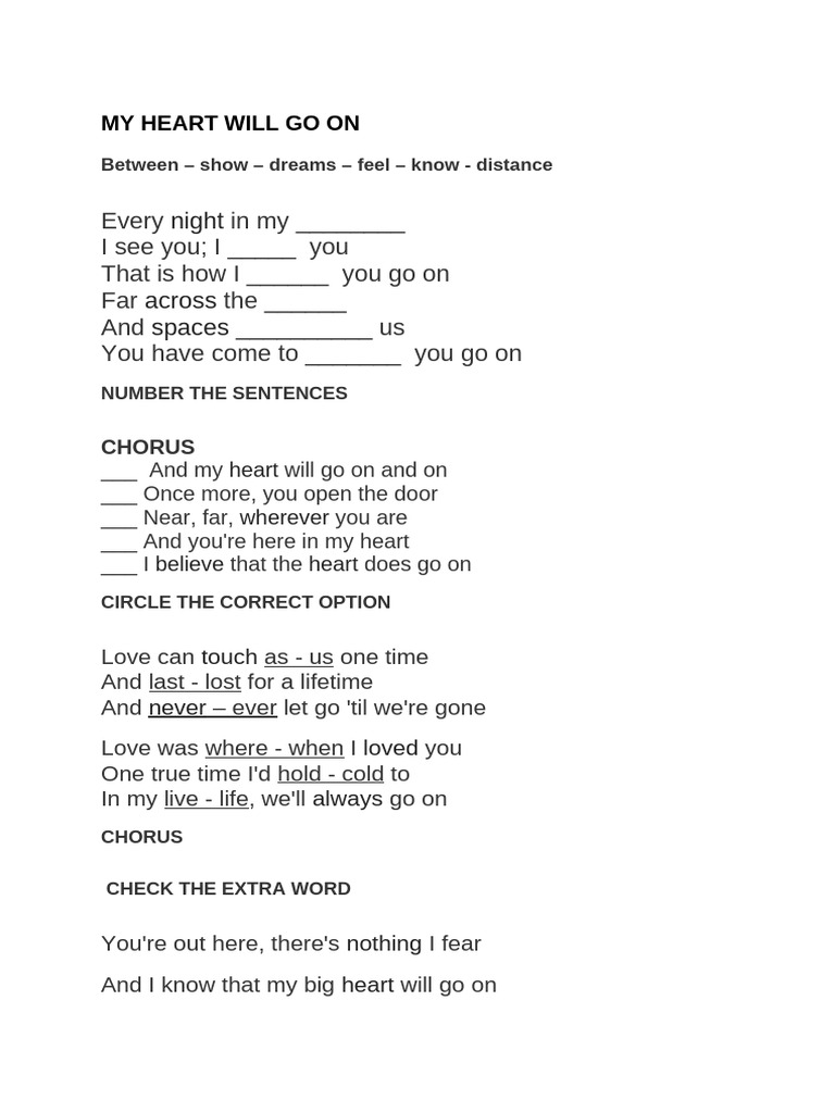 My Heart Will Go On Lyrics Guide | PDF