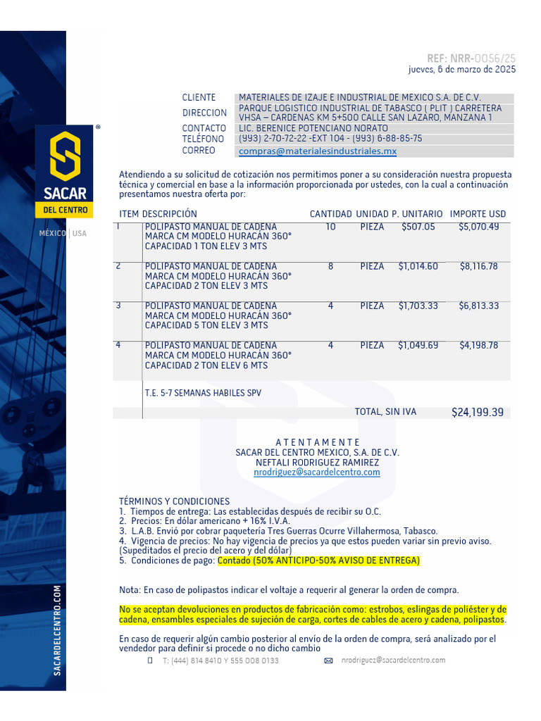 NRR-0056-25 Materiales de Izaje e Industrial de Mexico | PDF