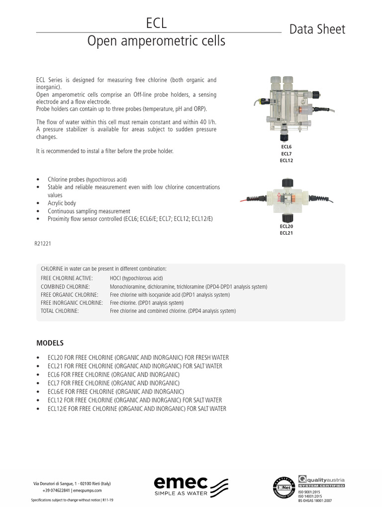 Open Amperometric Cells - Emec | PDF | Chlorine | Ph
