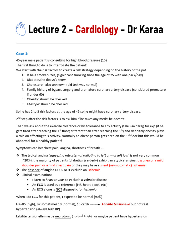 Lecture 2 - Cardiology - DR Karaa | PDF | Myocardial Infarction | Heart
