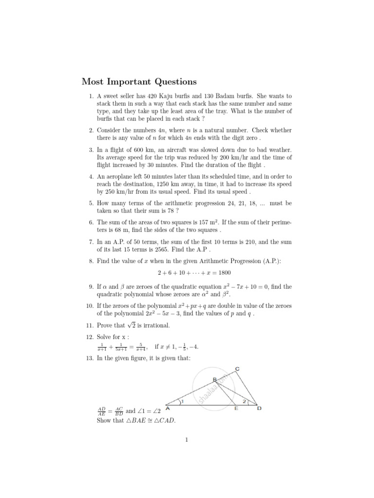 Class 10 Top 55 Imp Questions | PDF | Circle | Elementary Geometry