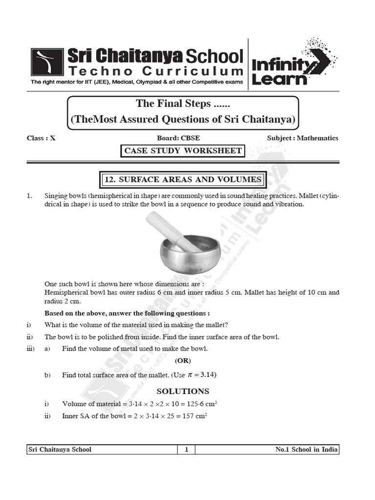 Class 9 & 10 Surface Area Case Studies | PDF | Area | Geometric Shapes