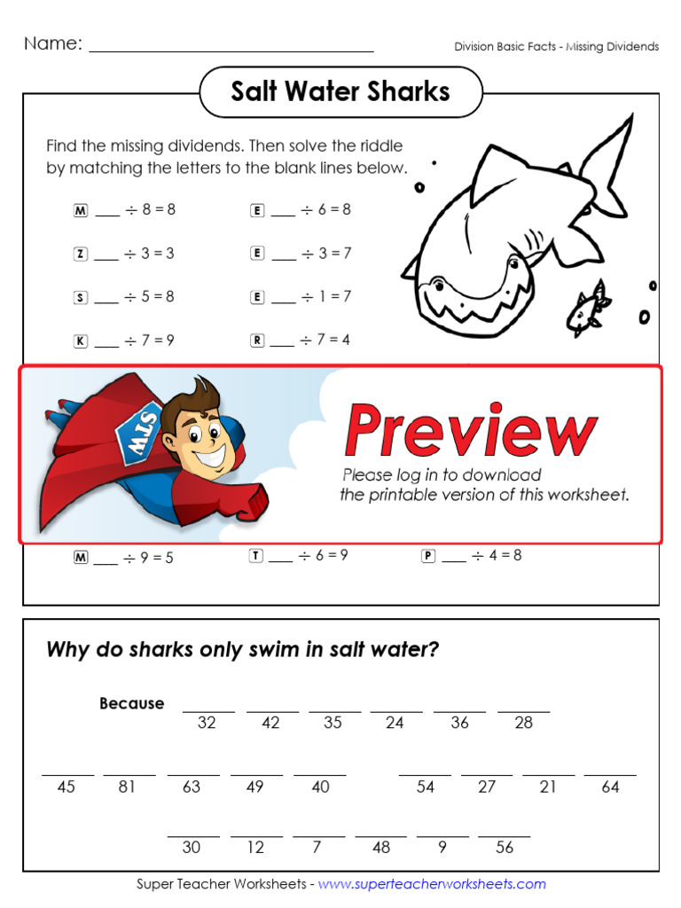 Math Riddle Salt Water Sharks | PDF