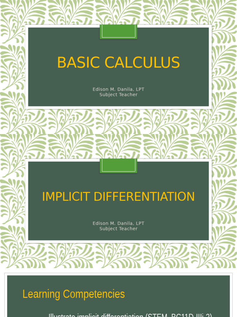 Implicit Differentiation | PDF