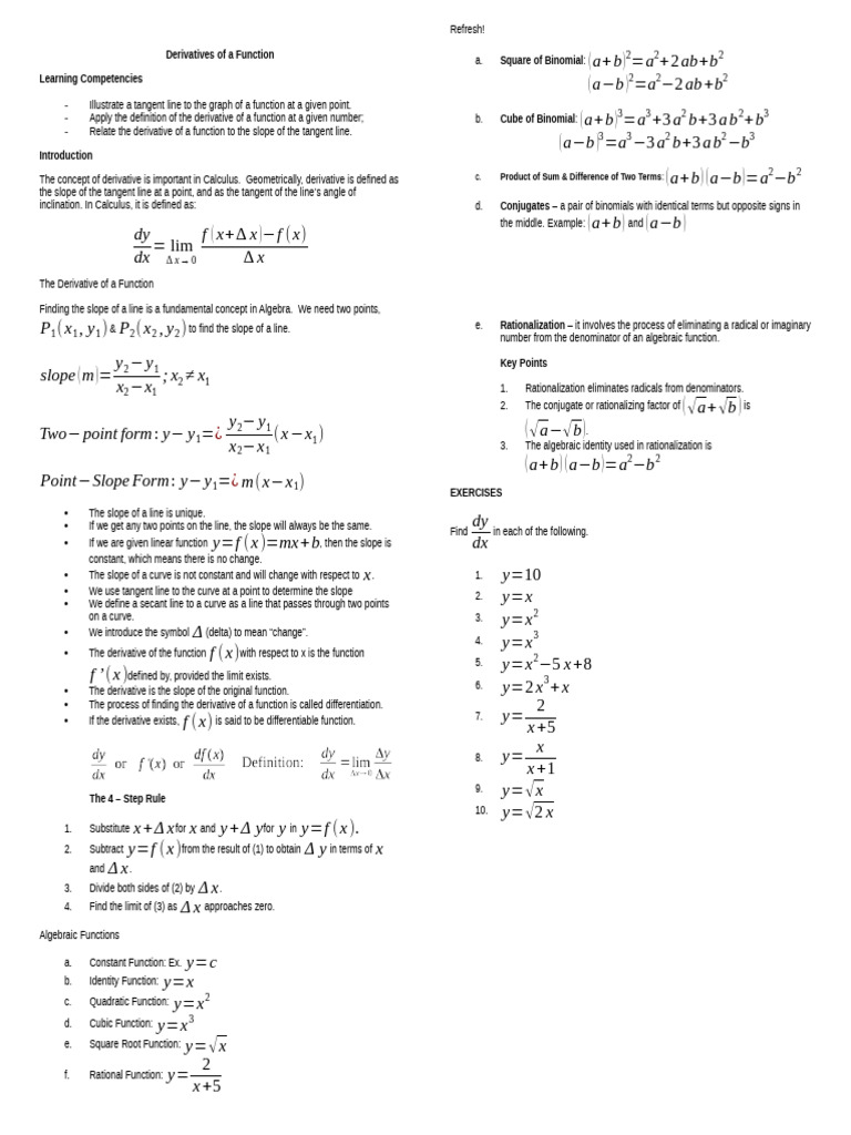 Derivatives Pdf Derivative Slope