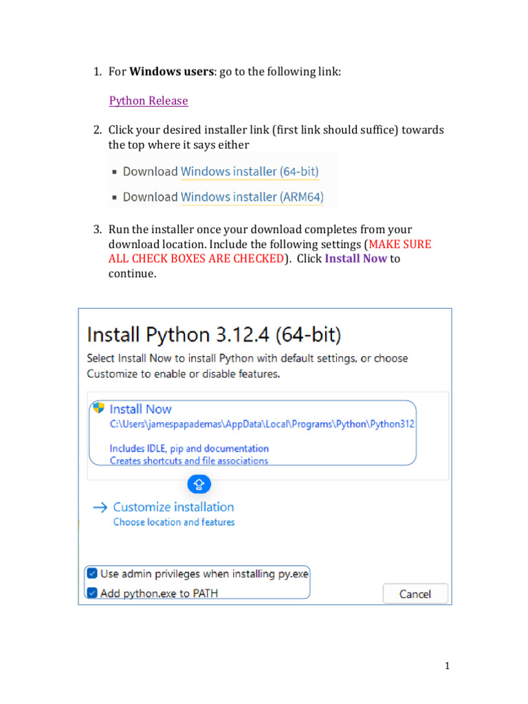 Installing Python Instructions (Windows & Mac) | PDF