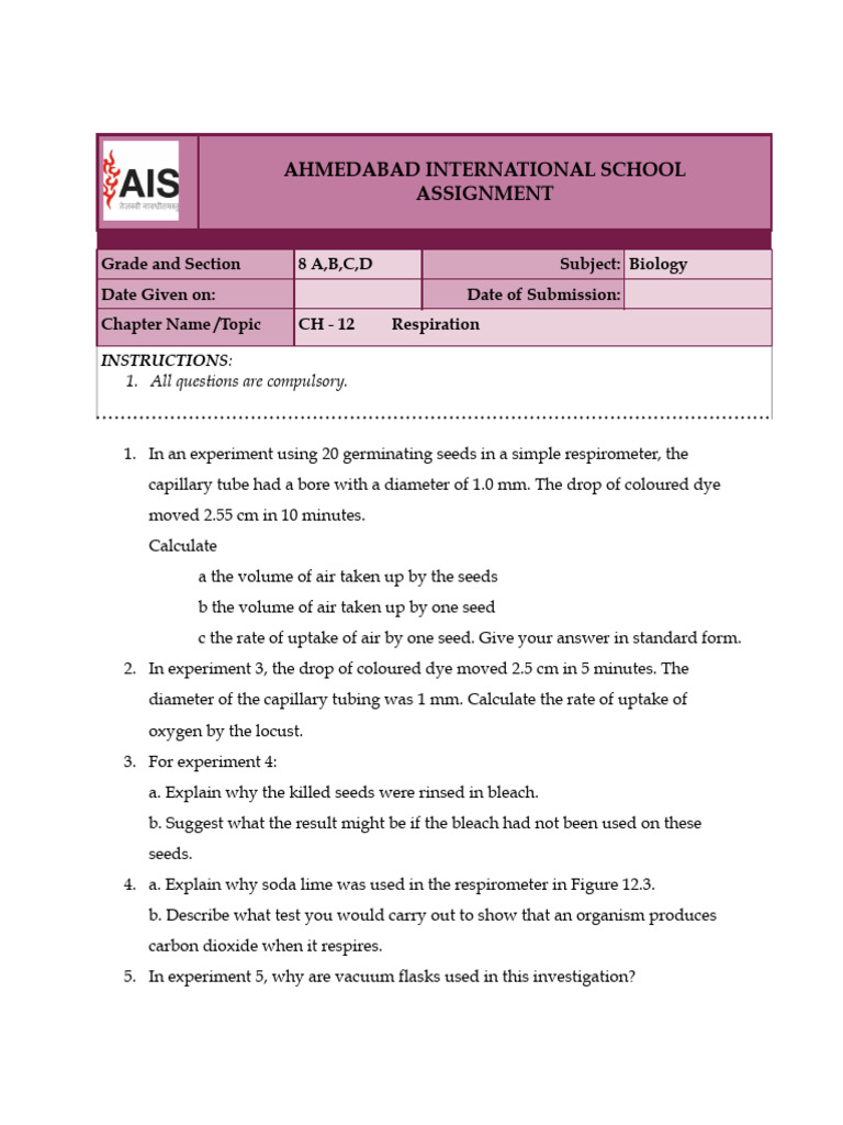 Ais 2021-2022 Ig-8 Bio CHP-12 Assign-2 | PDF