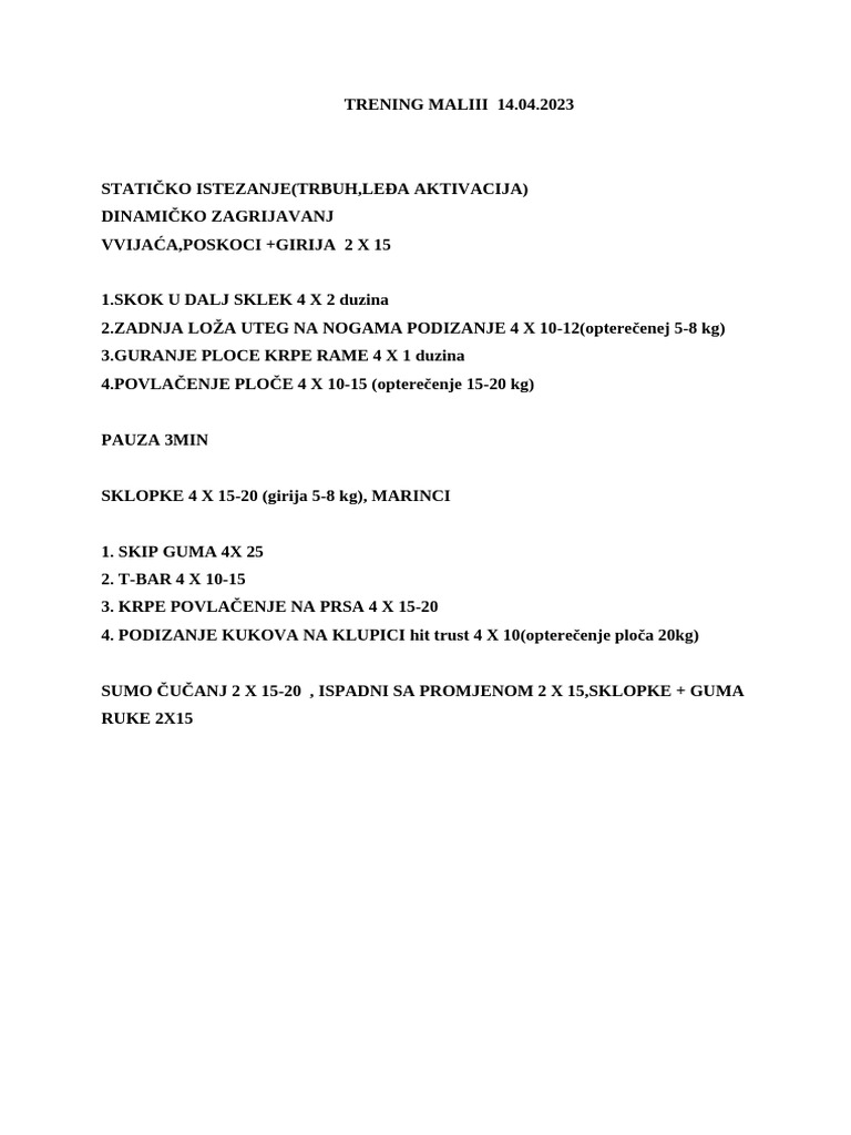 Trening Petak - Doc15.11 | PDF