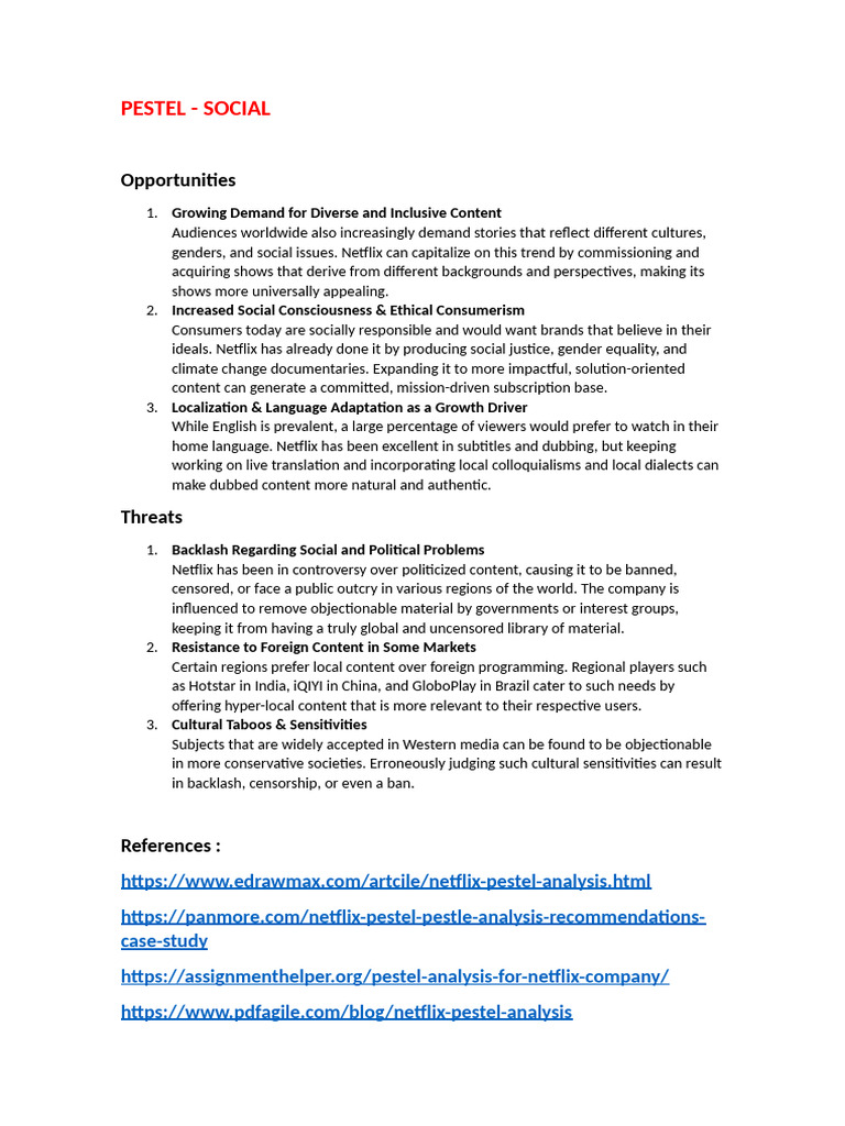 Netflix PESTEL Analysis: Social Factors | PDF | Netflix | Censorship
