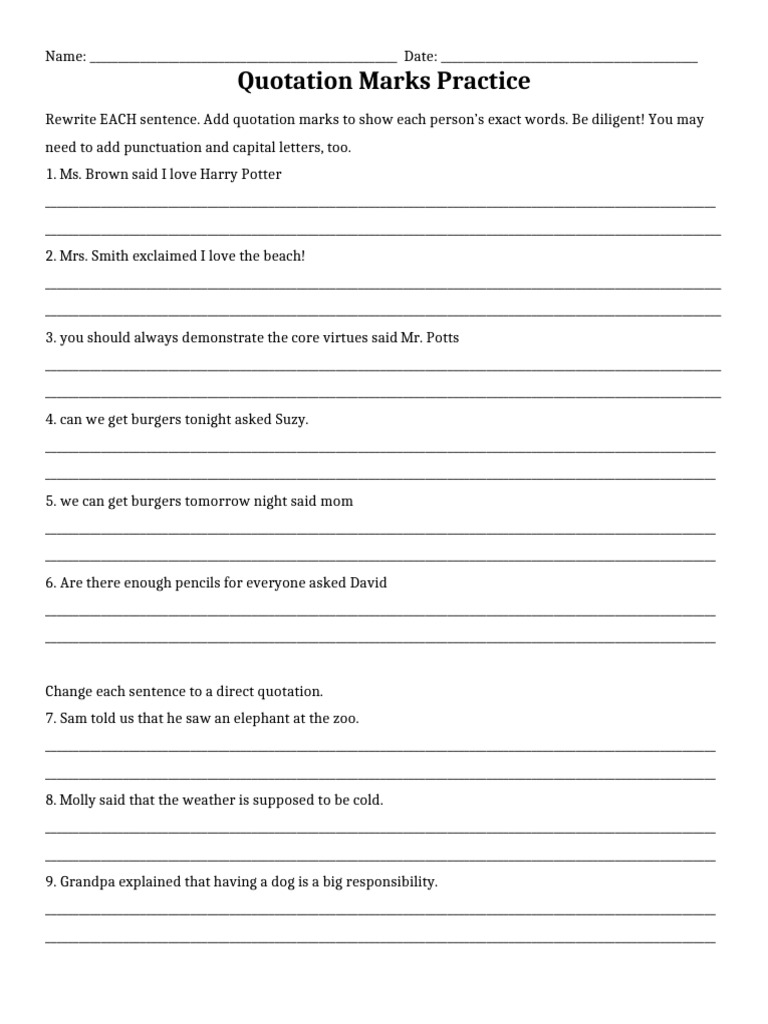 QuotationMarksPractice 1 | PDF