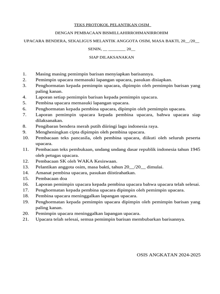 Protokol Pelantikan OSIM 2024-2025 | PDF